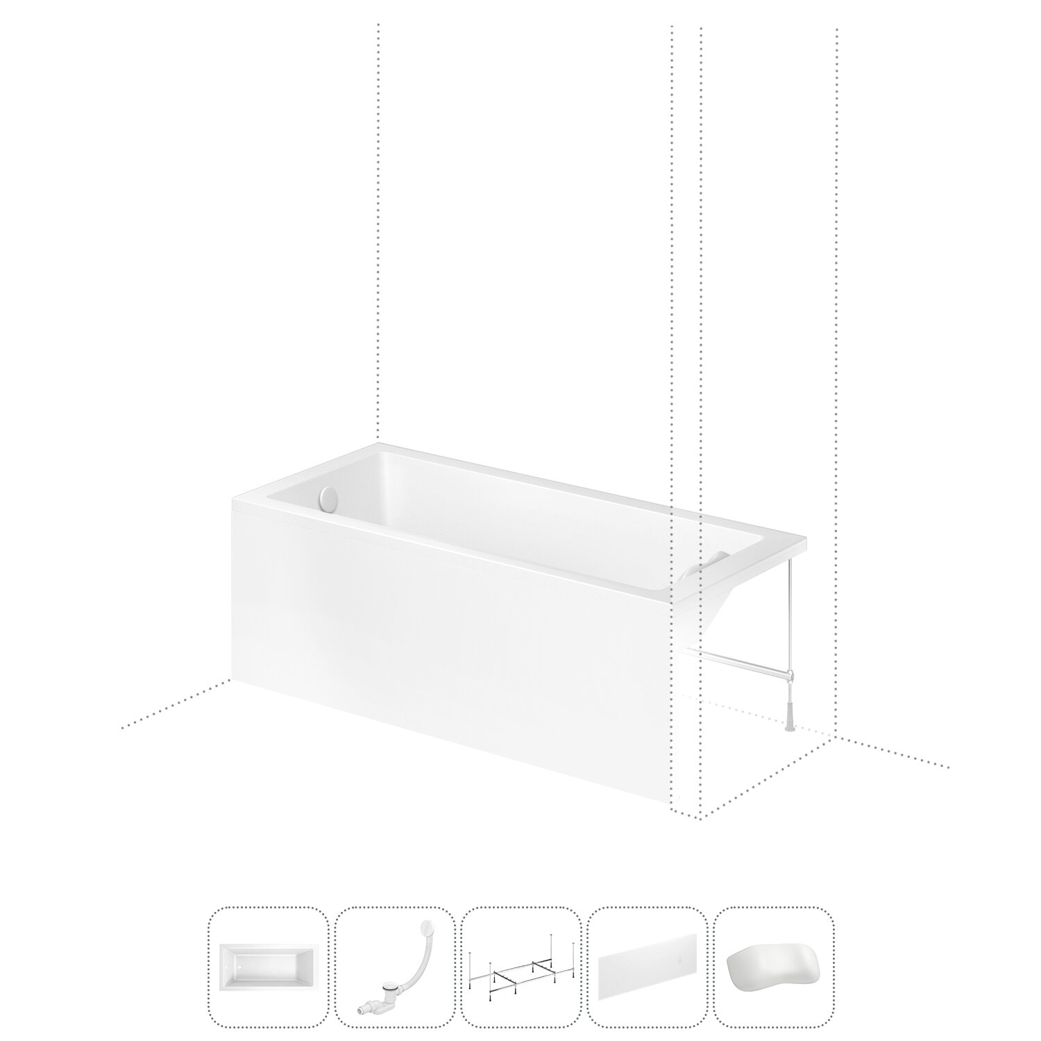 Акриловая ванна 170x80 с каркасом и экраном Lavinia Boho Catani 202011658 в наборе 5 в 1: угловая ванна акриловая 170 x 80 см (левый разворот), слив-перелив, каркас, экран, подголовник