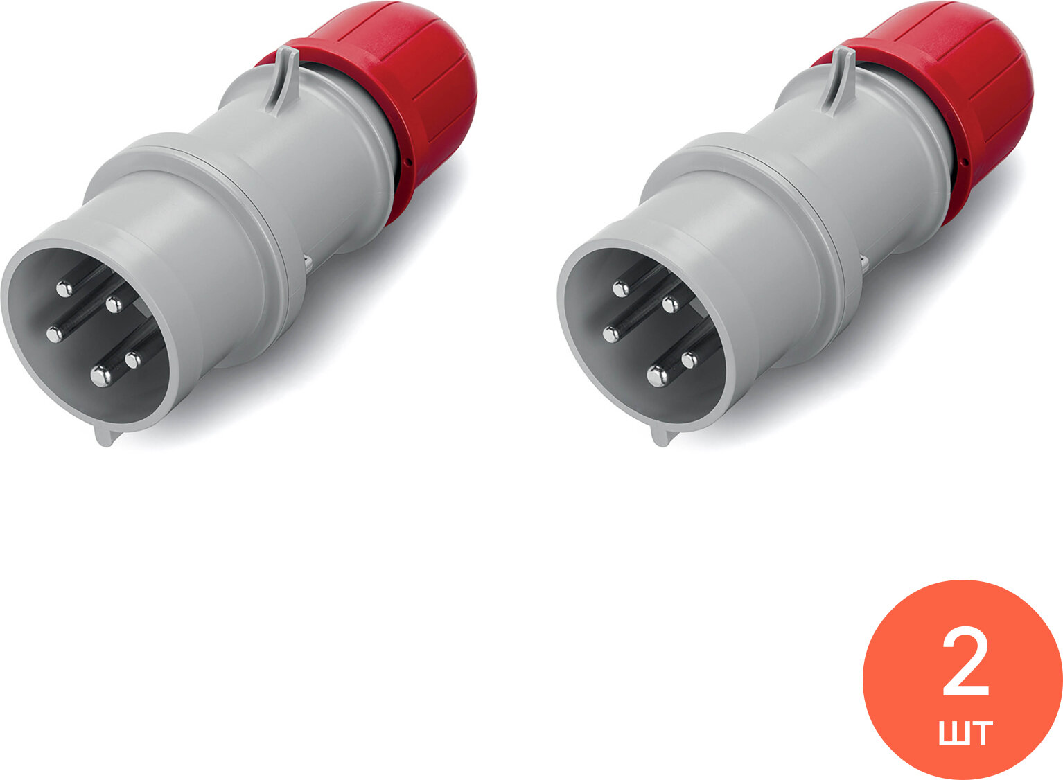 Вилка силовая кабельная DKC / ДКС CP, из пластика, красная, 3P+PE+N, 400В 16А IP44 / электрика (комплект из 2 шт)