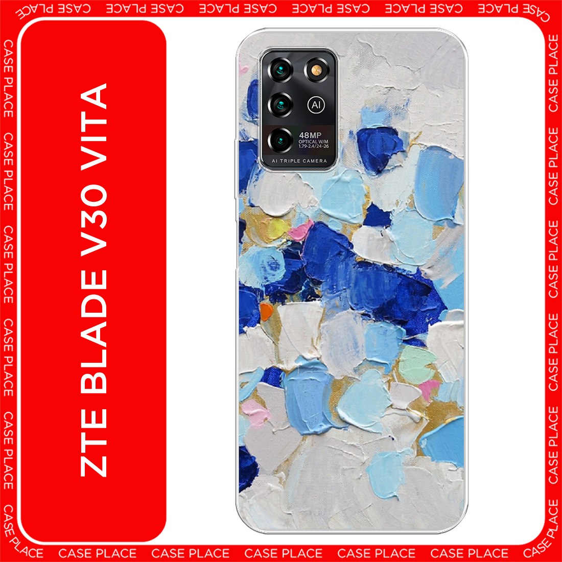 Чехол на ZTE Blade V30 Vita / ЗТЕ Блейд V30 Вита с принтом Холст сине-белый