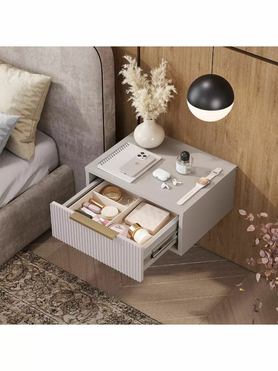 Тумба прикроватная Мебелони "Пандора ТБ-16", с ящиком, современный стиль, бежевая, 45х35.4х20.2см