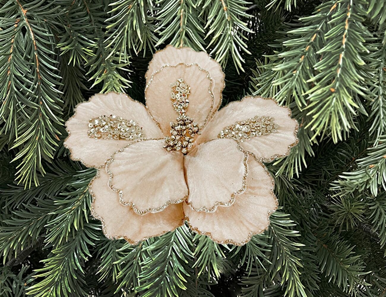 Искусственный цветок на клипсе магнолия росса, текстиль, 20 см, Christmas Deluxe 89567