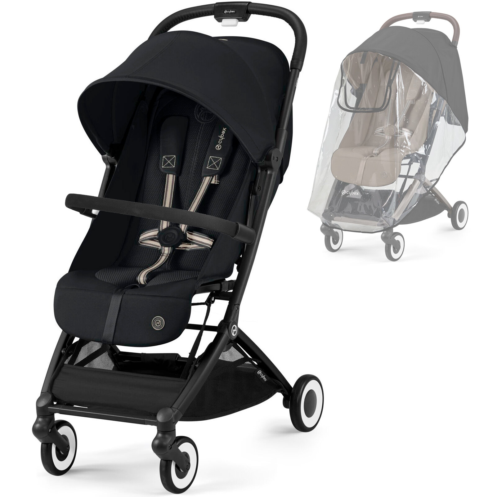 Cybex Orfeo 2024 компактная прогулочная коляска с дождевиком и бампером, цвет Magic Black черный, шасси BLK, с рождения до 4 лет, для путешествий.