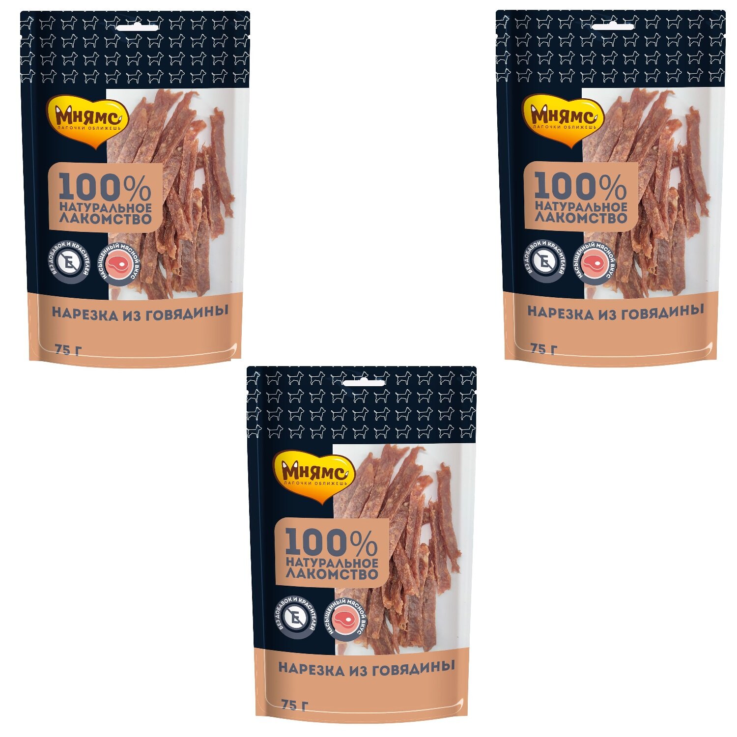 Лакомство Мнямс для собак Нарезка из говядины 75 г (3 штуки)