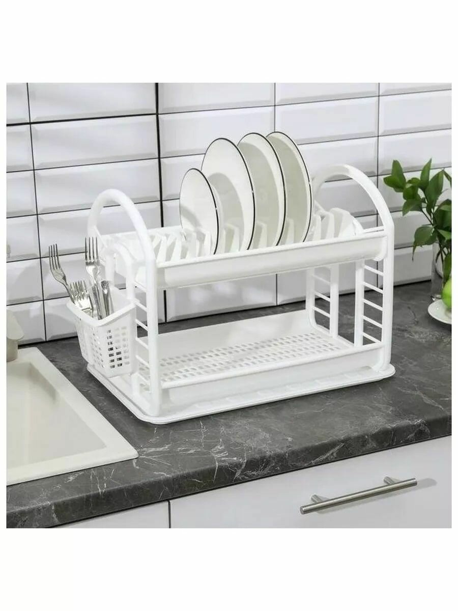 Сушилка для посуды DDStyle "Антик", двухъярусная, с поддоном, настольная, белая