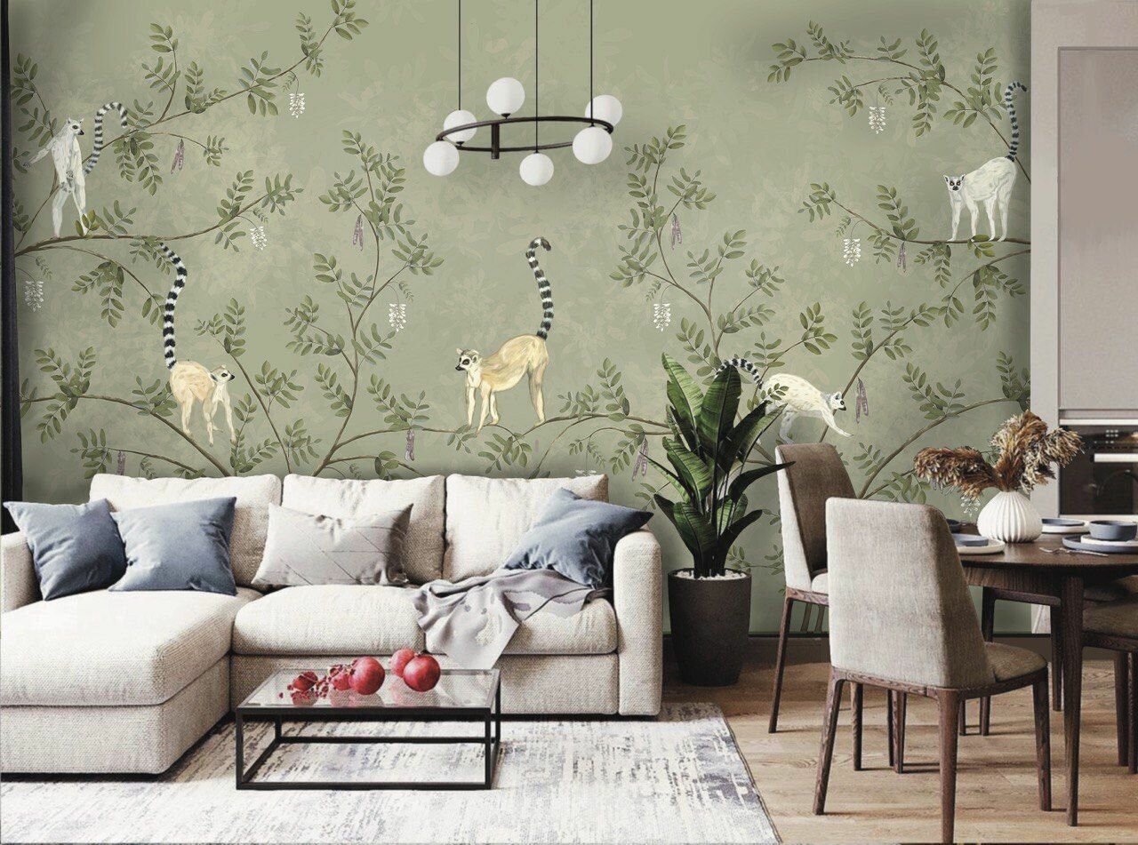 Обои бесшовные Лемуры Бежевый (текстура листья) (ширина 2550мм х длина 5000мм)