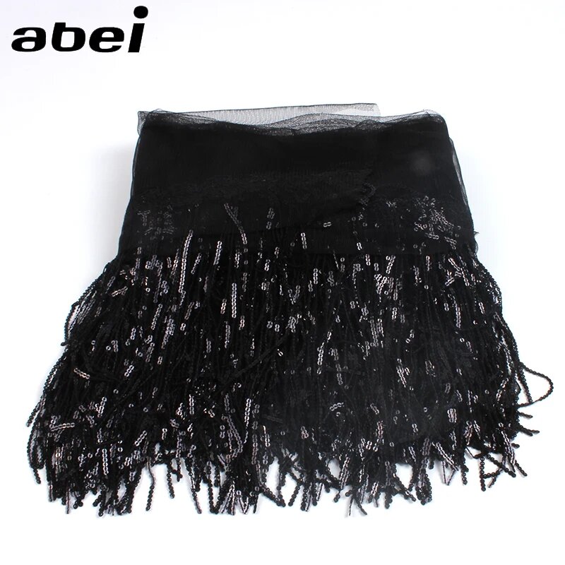 Блестящая сетчатая ткань с бахромой ABEI Черный, Black
