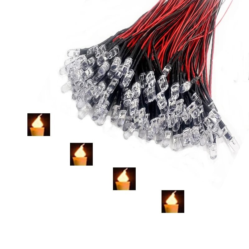 10 шт. 5 мм мерцающие 5 В-12 В постоянного тока предварительно проводные водные прозрачные светодиоды-свечи красные, желтые, синие, зеленые, белые, оранжевые, мерцающие лампы накаливания