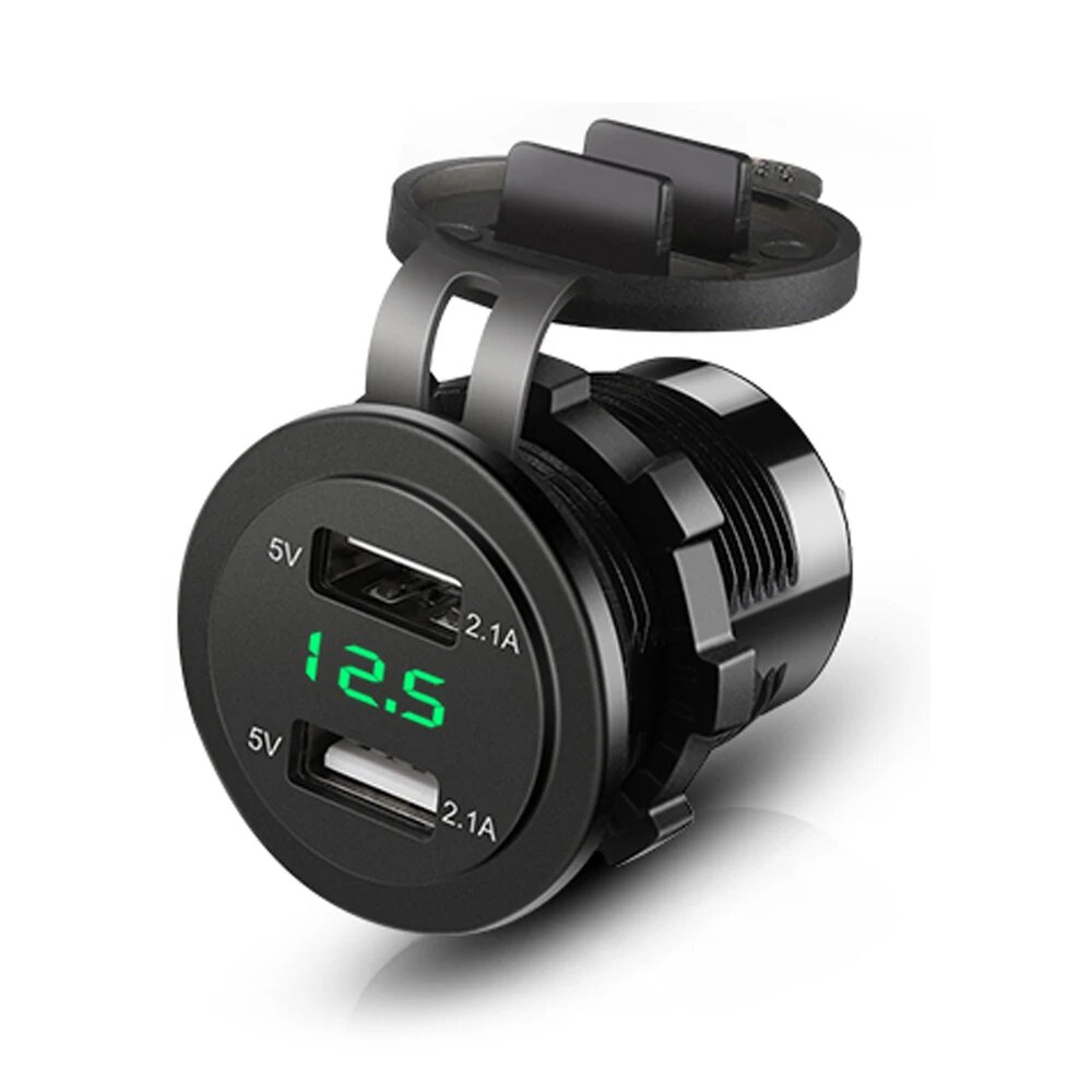Автомобильное зарядное устройство с двумя USB-портами, 12 В-24 В, 4,2 А, автомобильный прикуриватель, быстрая зарядка для мотоцикла со светодиодным вольтметром для зарядного устройства для мобильного телефона Green