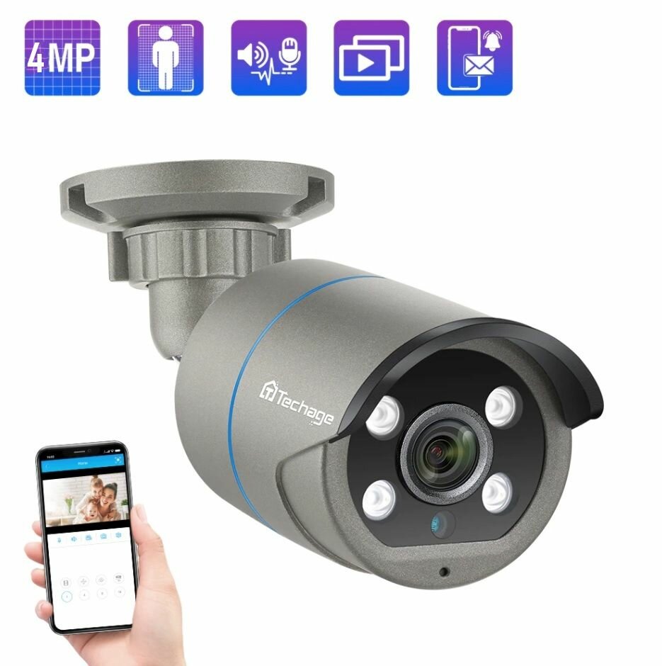 IP Камера Techage 4Mp 3.6мм PoE 48V/DC12V ИК IP66