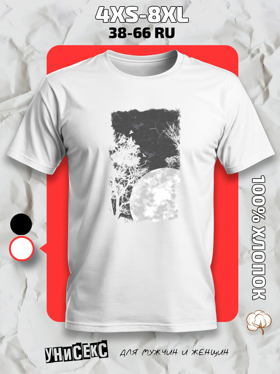 Футболка с принтом вороном и луной