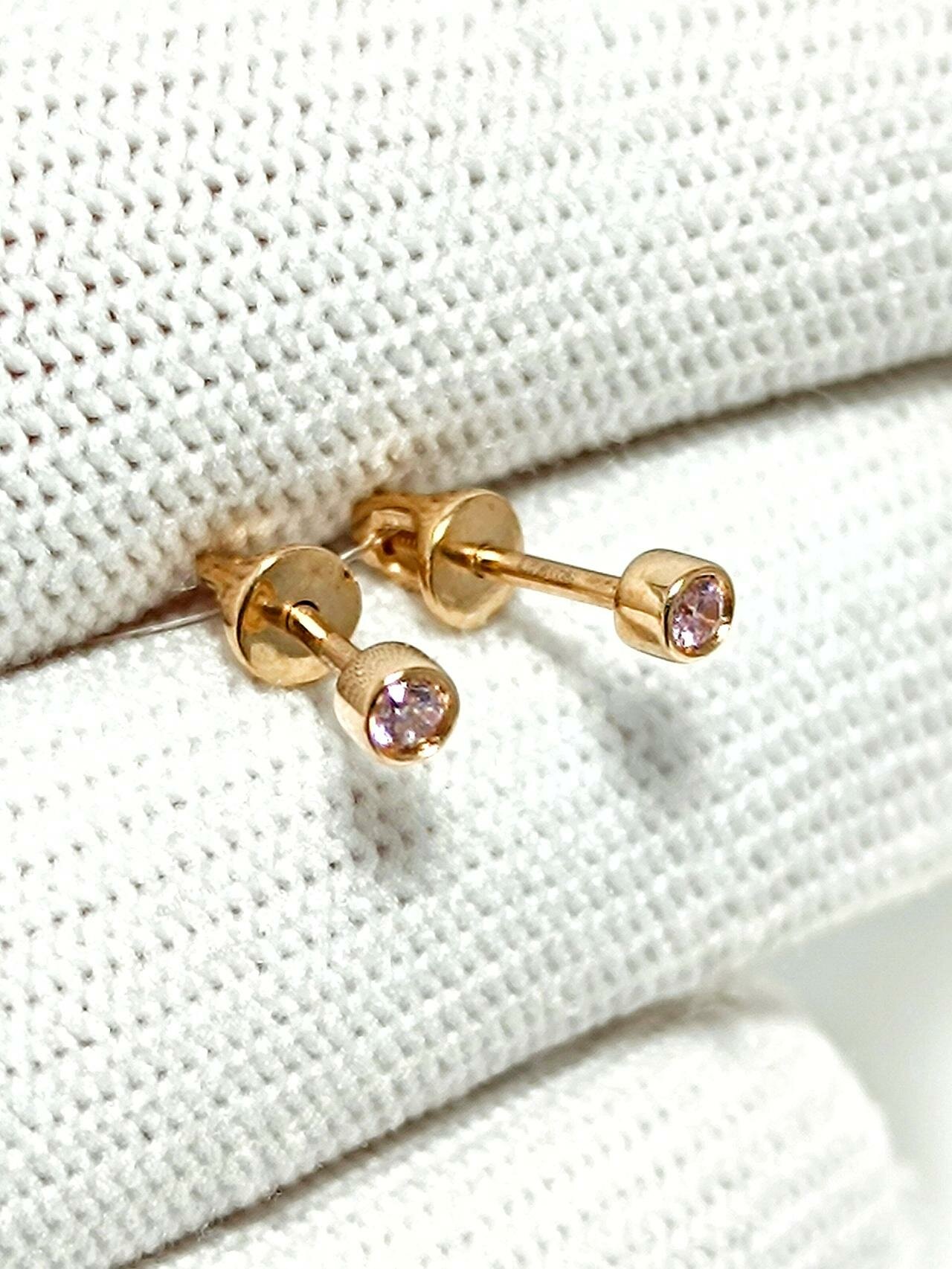 Серьги пусеты, красное золото, 585 проба