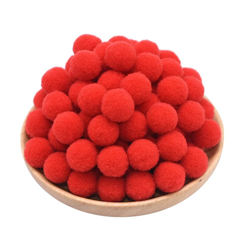100 шт, разноцветные помпоны из фетра 15-25 мм Красный, red, 15mm