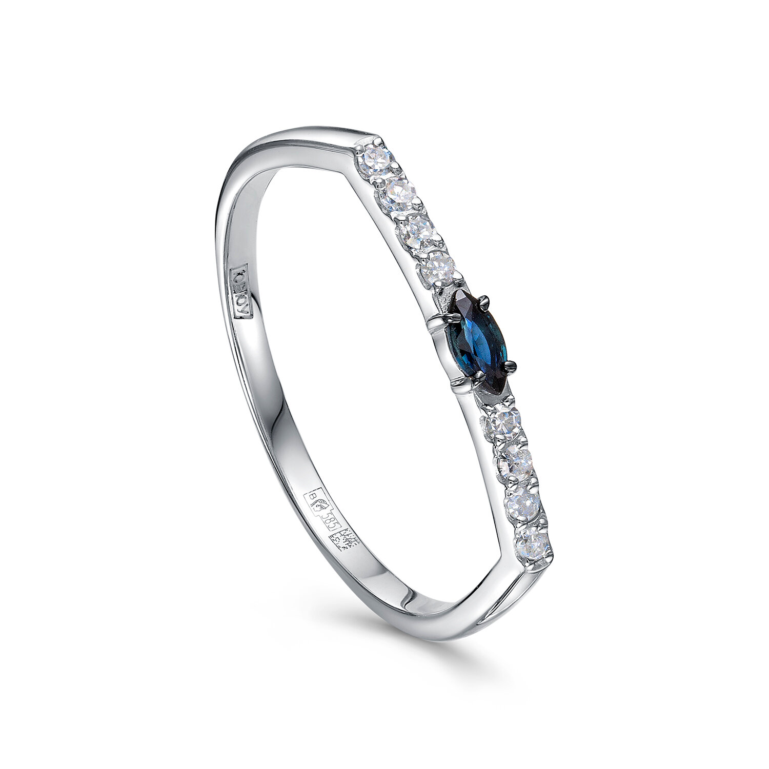 Кольцо, белое золото, 585 проба, бриллиант, сапфир