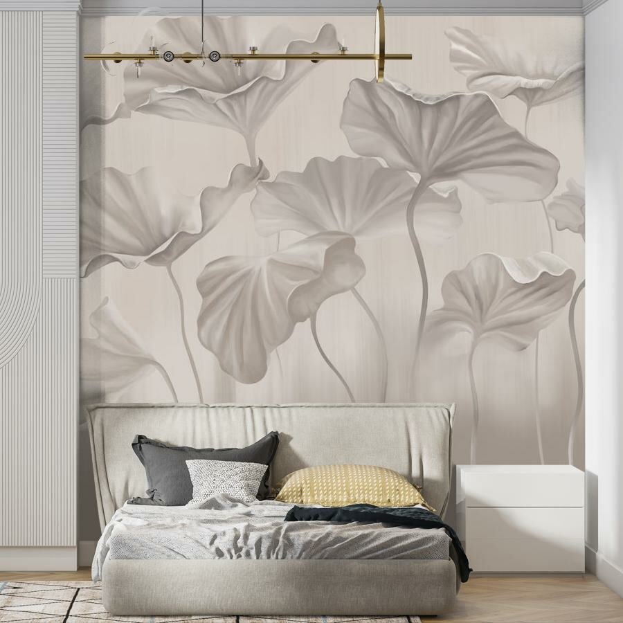 Фотообои Листья кувшинки 13-852-M-Песок 270 x 300 см (ВхШ) Метровые, флизелиновые, влагостойкие обои