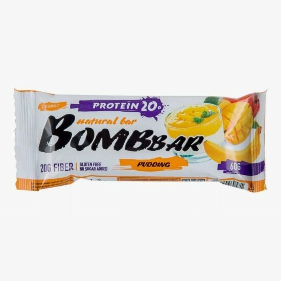 Протеиновый батончик Bombbar неглазированный Пудинг с ароматом манго и банана 60 гр.