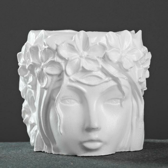 Горшок - органайзер "Лицо девушки" белый, 0,35 л, 12х10х12 см, гипс, декоративный горшок для цветов