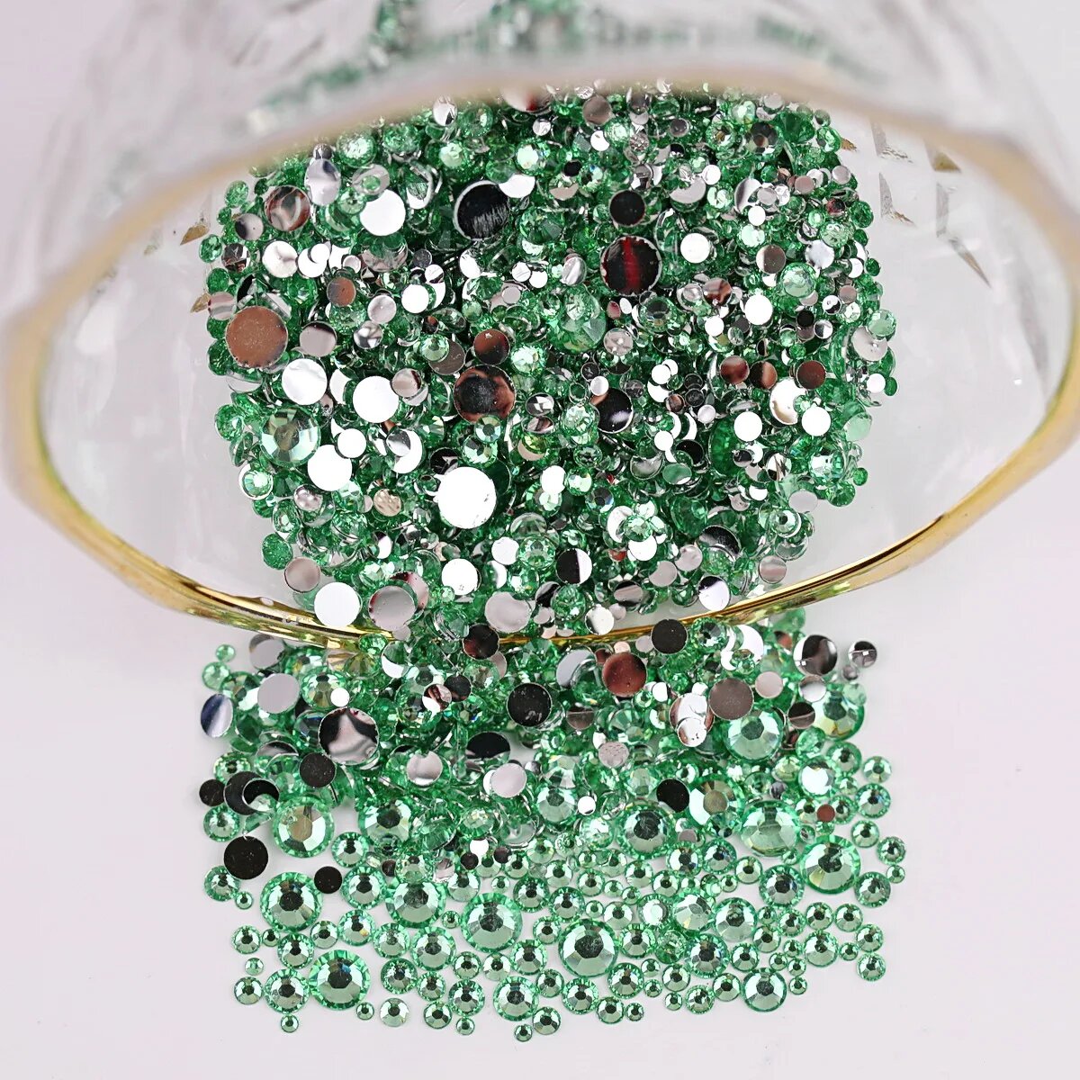 Круглые стразы SNCRYSTAL 2000 шт, 2-6 мм, смешанные размеры, серебристые Изумрудный, A10 Peridot