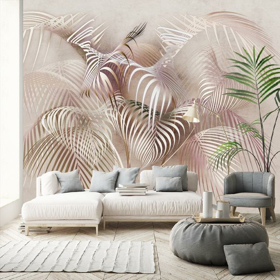 Фотообои Тропические листья 3д 13-252-S-Флок 270 x 200 см (ВхШ) Бесшовные, флизелиновые, влагостойкие обои MasterFresok