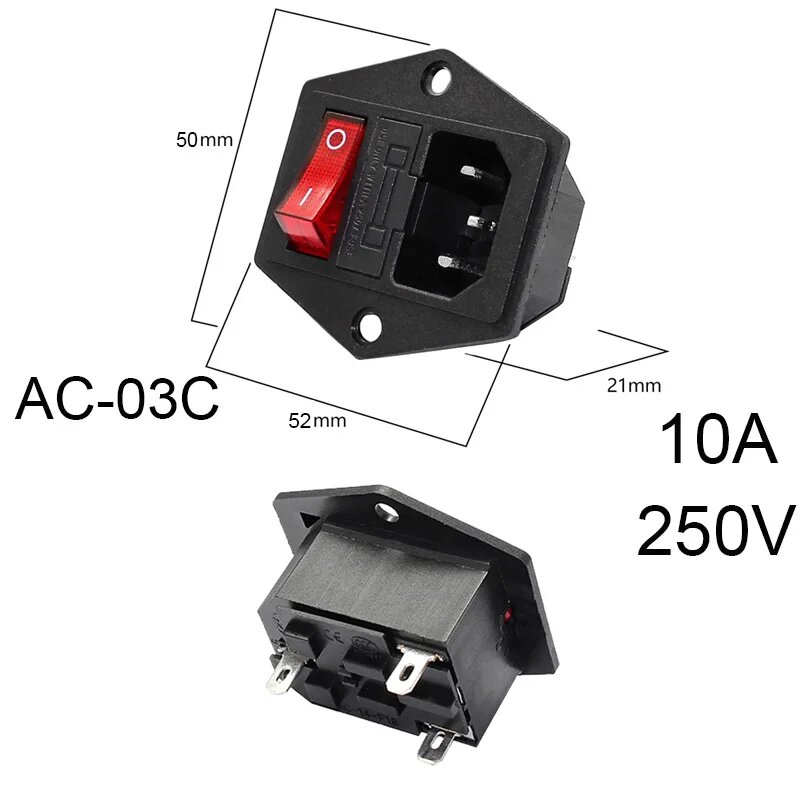 Латунная электрическая розетка IEC320 C14 C15 с подсветкой 250В 10А 1PCS AC-03C