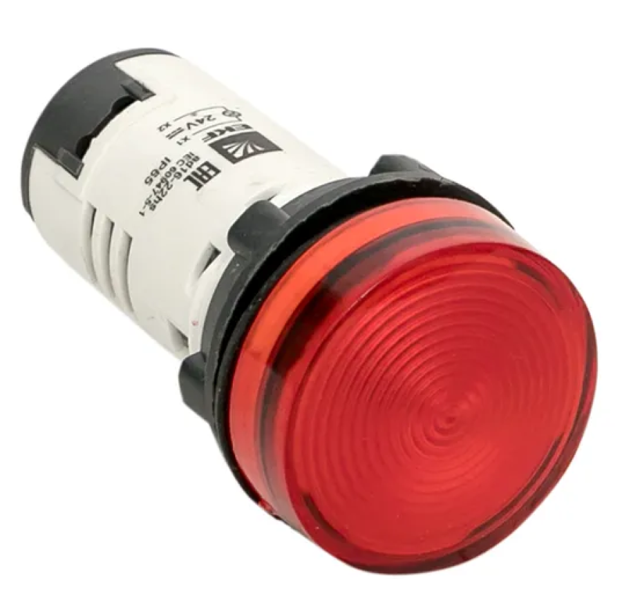 Лампа сигнальная индикаторная EKF / ЕКФ PROxima AD16-22HS светодиодная, с круглой линзой, красное свечение, длина 30мм, диаметр отверстия 22мм, 24В AC/DC, IP65 / индикатор