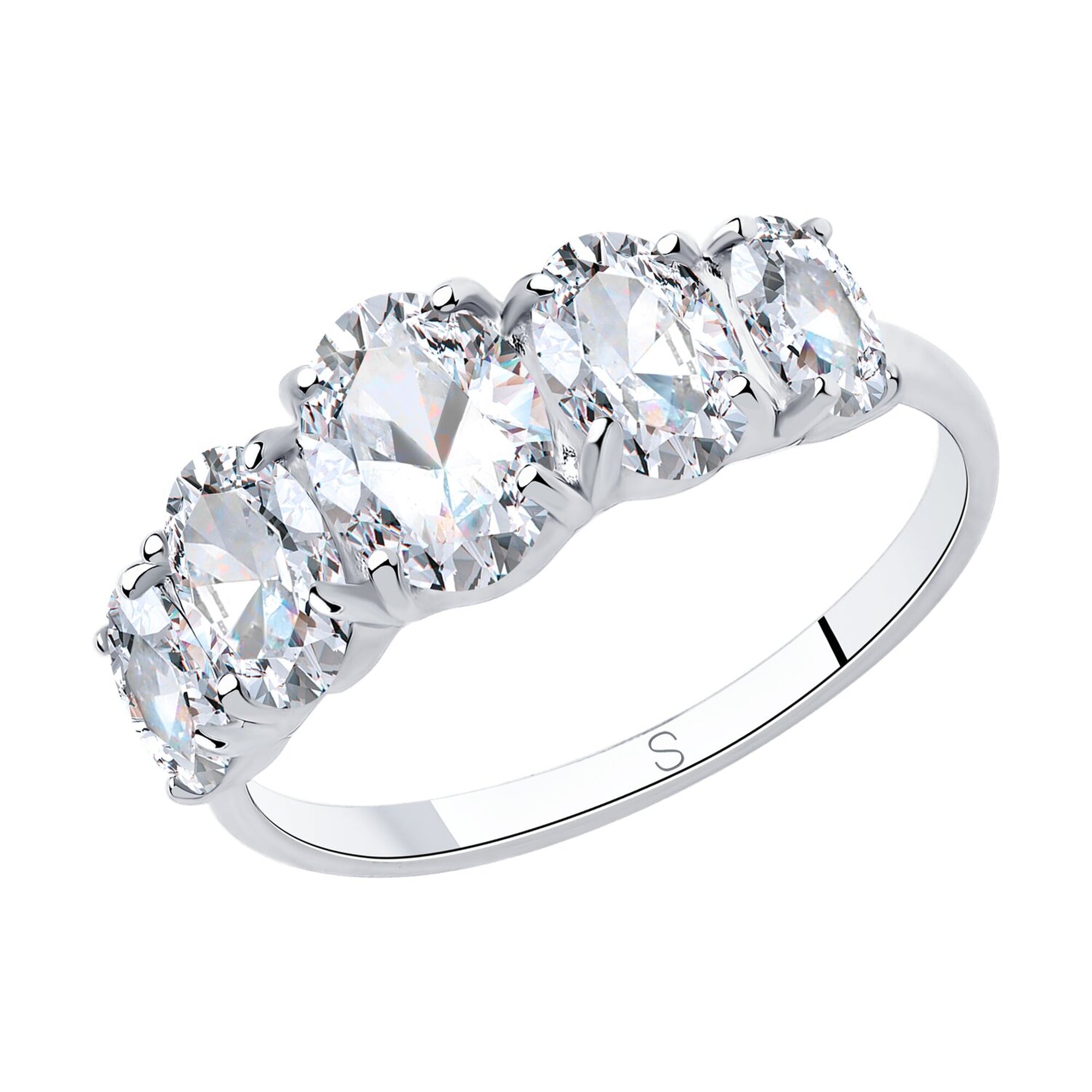 Кольцо дорожка, серебро, 925 проба, родирование, фианит