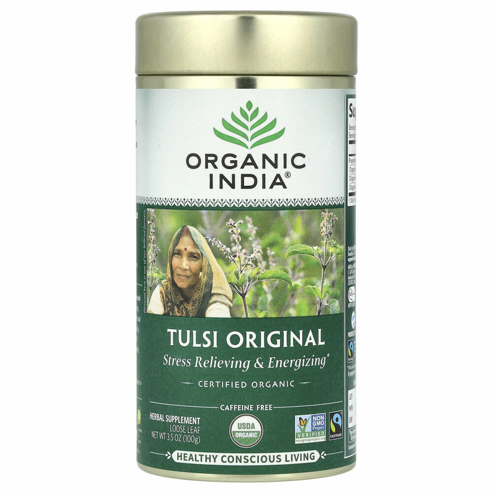 Organic India, классический тулси, рассыпной чай, без кофеина, 100 г (3,5 унции)