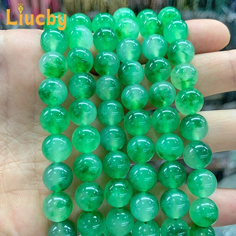 Натуральные камни зеленые цветы халцедон гладкие бусины 6/8/10/12 мм для создания украшений 8mm-about 46pcs