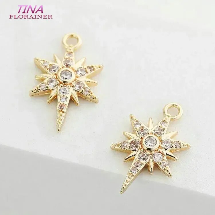 Подвески со звездами, латунь, позолота, циркон, Florainer Tina