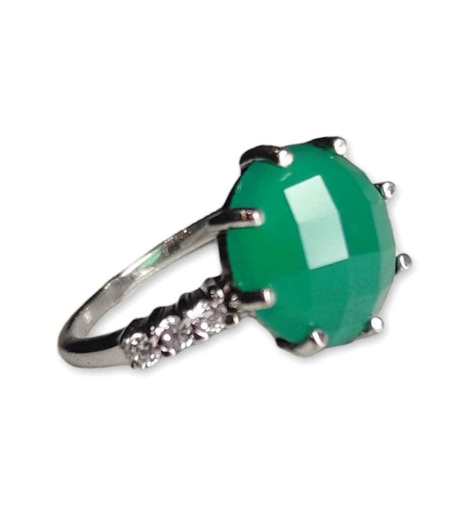 Перстень, серебро, 925 проба, родирование, фианит, хризопраз