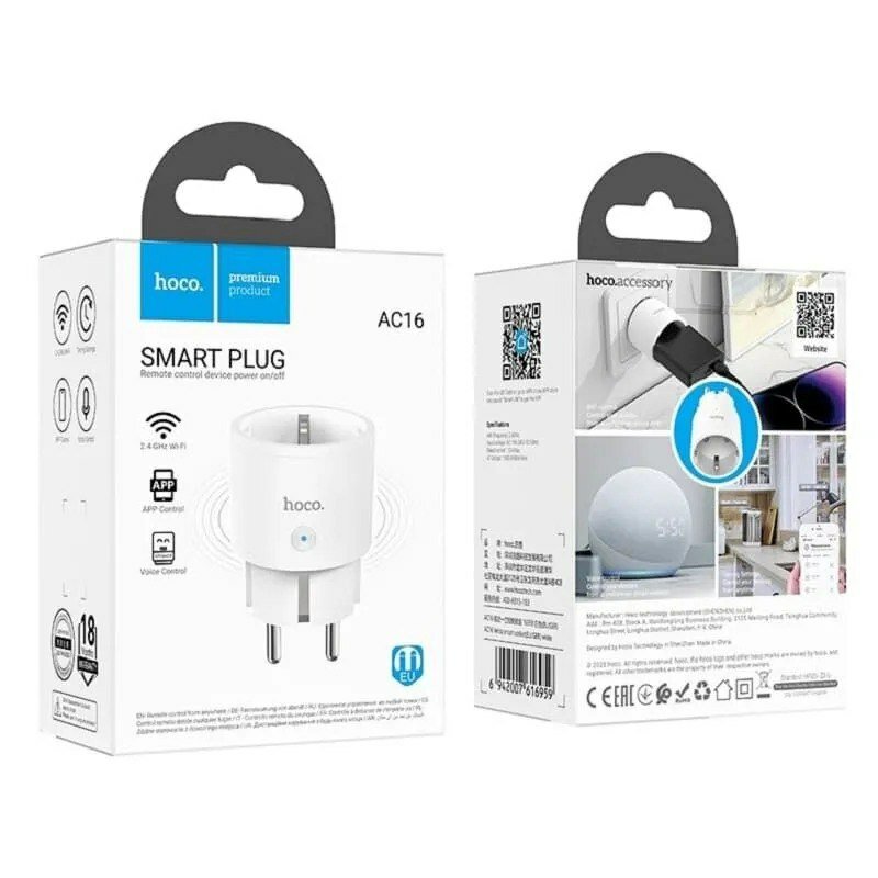 Умная розетка Wi-Fi Hoco AC16, защита от перенапряжения, 1100-2400Вт