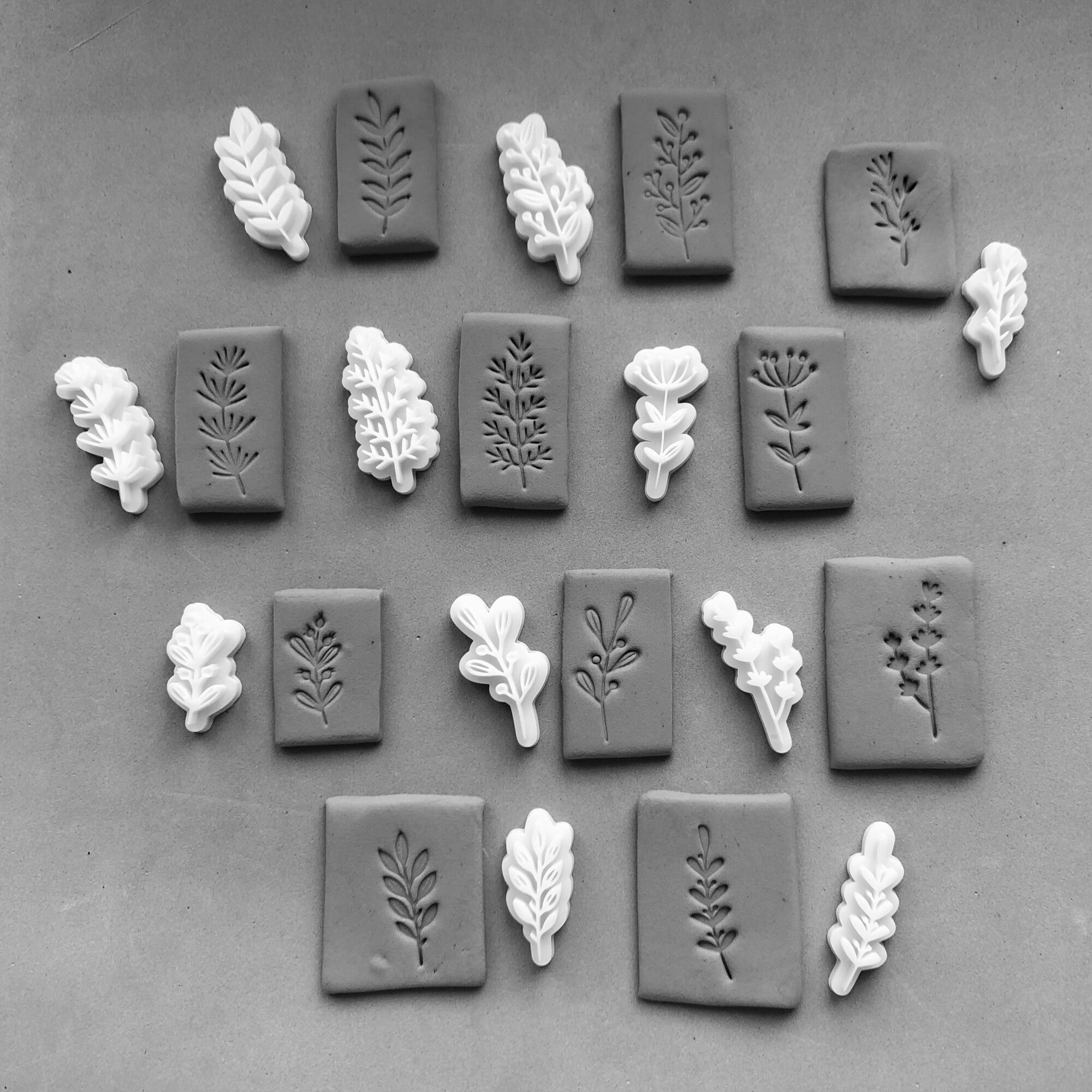 Штампы для глины и керамики большой набор Веточки, травка 11шт.