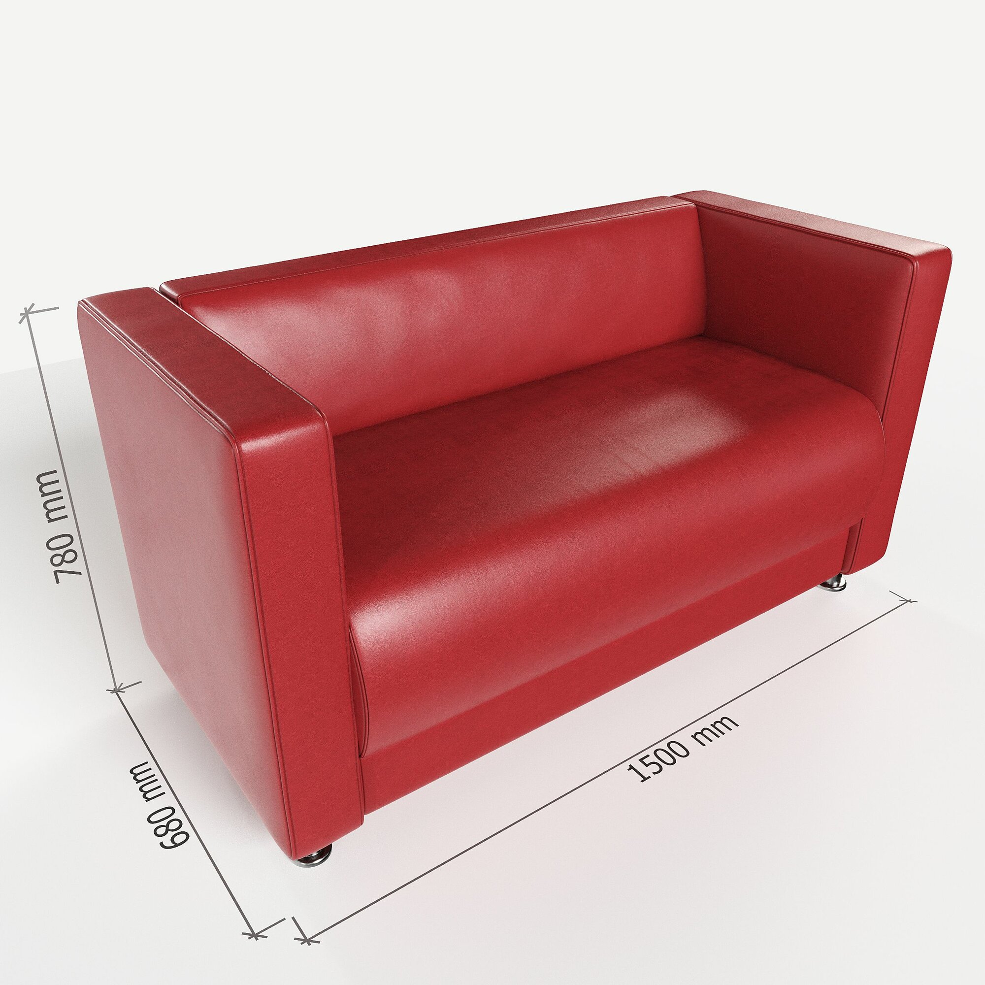 Диван прямой офисный из эко кожи с подлокотниками Пауза (Красный 150)