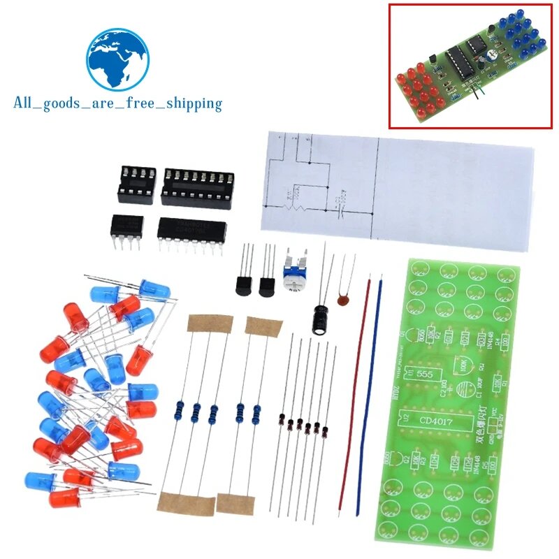 TZT NE555 CD4017 Наборы светодиодных электронных фонарей Красный Синий двухцветный набор «сделай сам» Стробоскопический электронный костюм Мигающие огни Компоненты «сделай сам»