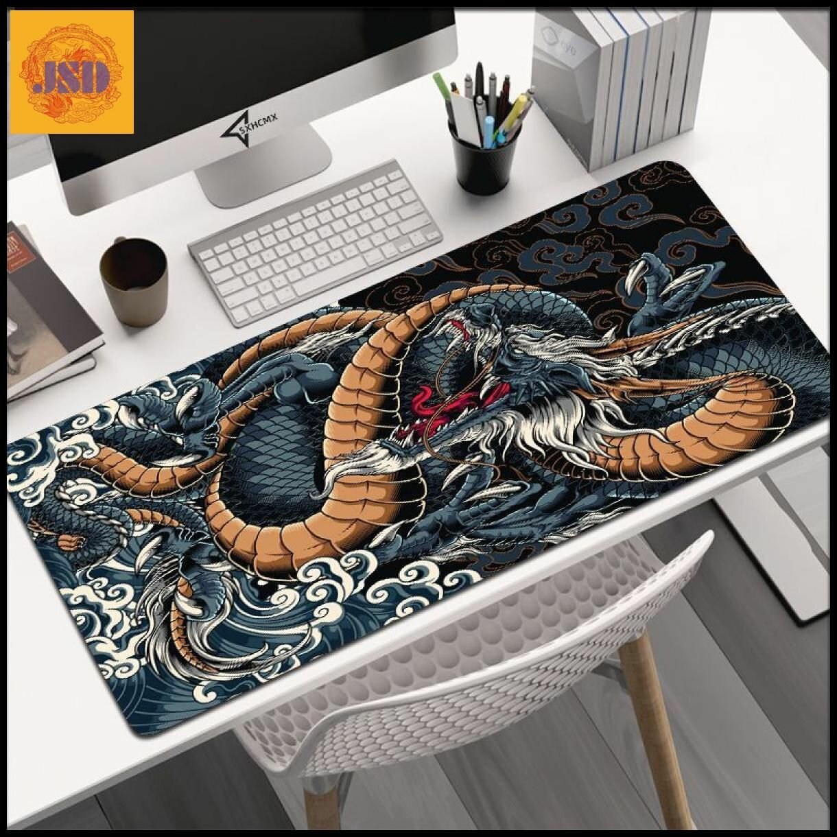 SXHCMX Коврик для мыши Дракон, XXXL, белый！