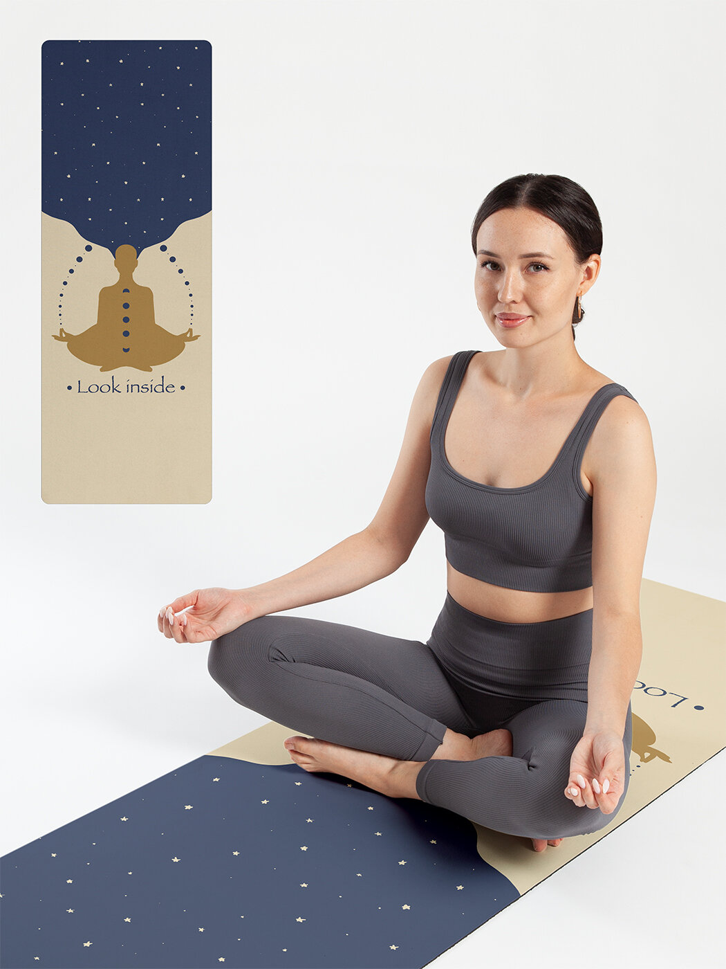 Коврик для фитнеса йоги нескользящий спортивный "Медитация и внутренний мир" JoyArty, размер 61x180 см