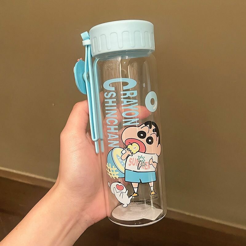 Crayon Shin-chan 2024 новый стакан для воды стеклянный стакан для девочек устойчив к высоким температурам ученики идут в школу специальный прямой питьевой переносной стакан