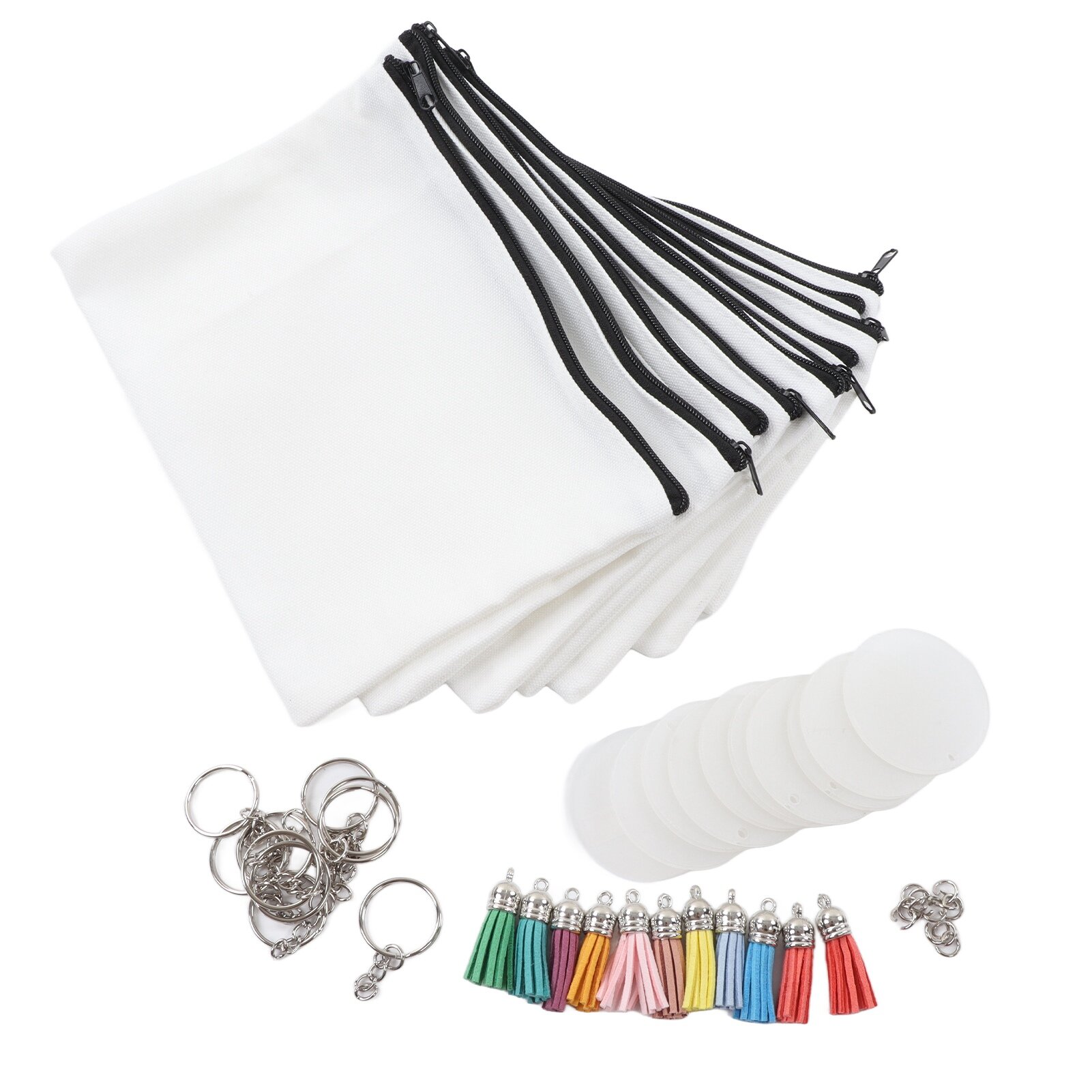 Набор заготовок для косметичек с сублимацией, круглые акриловые брелоки с кисточками для самостоятельного изготовления