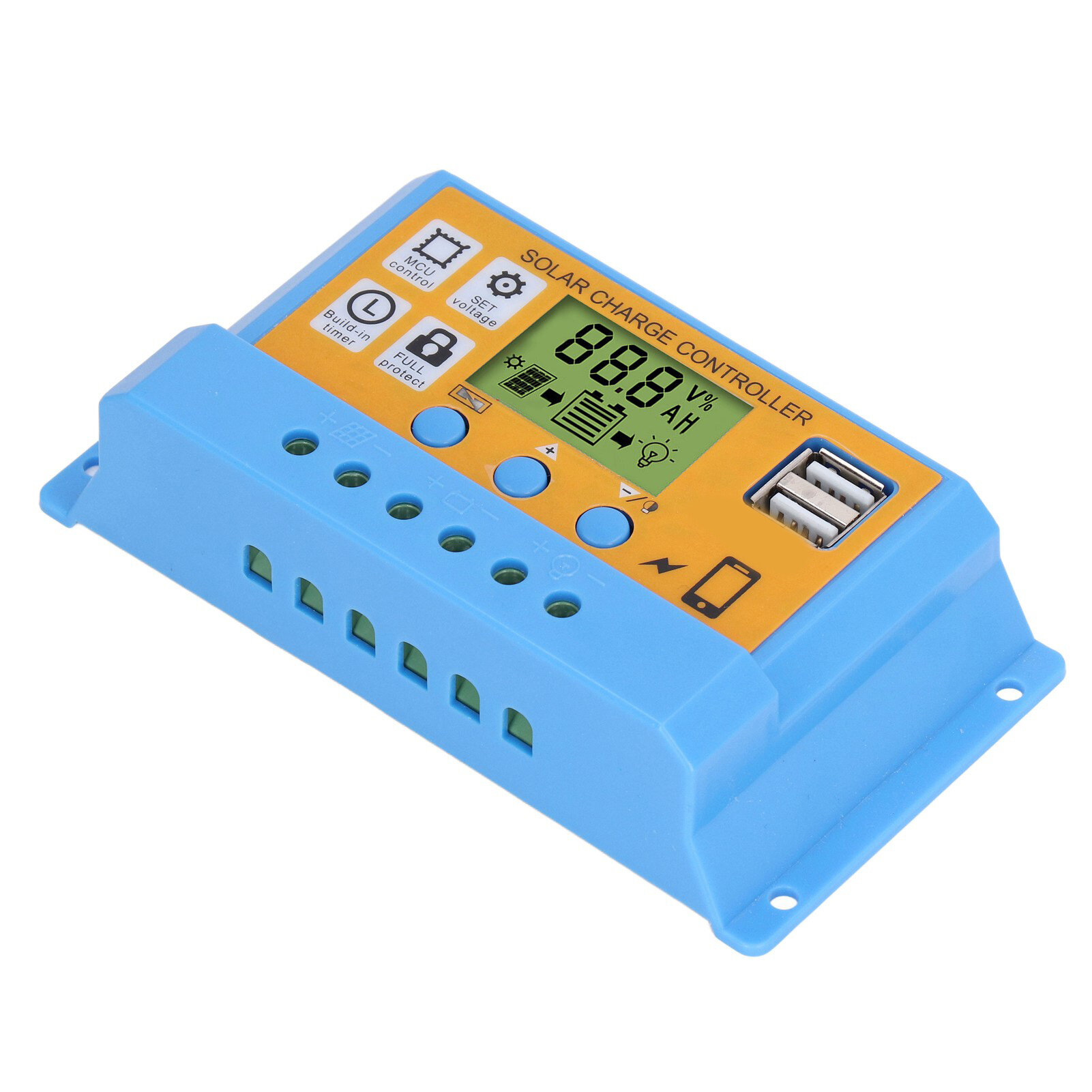 Solar Controller Digital Display Solar Panel Charge Controller Intelligent Regulator 12V 24V 30A 390W (12V) 780W (24V) для солнечных панелей, управление заряда батарей, 5V 2.5A USB, защита от перегрузки, короткого замыкания, обратного