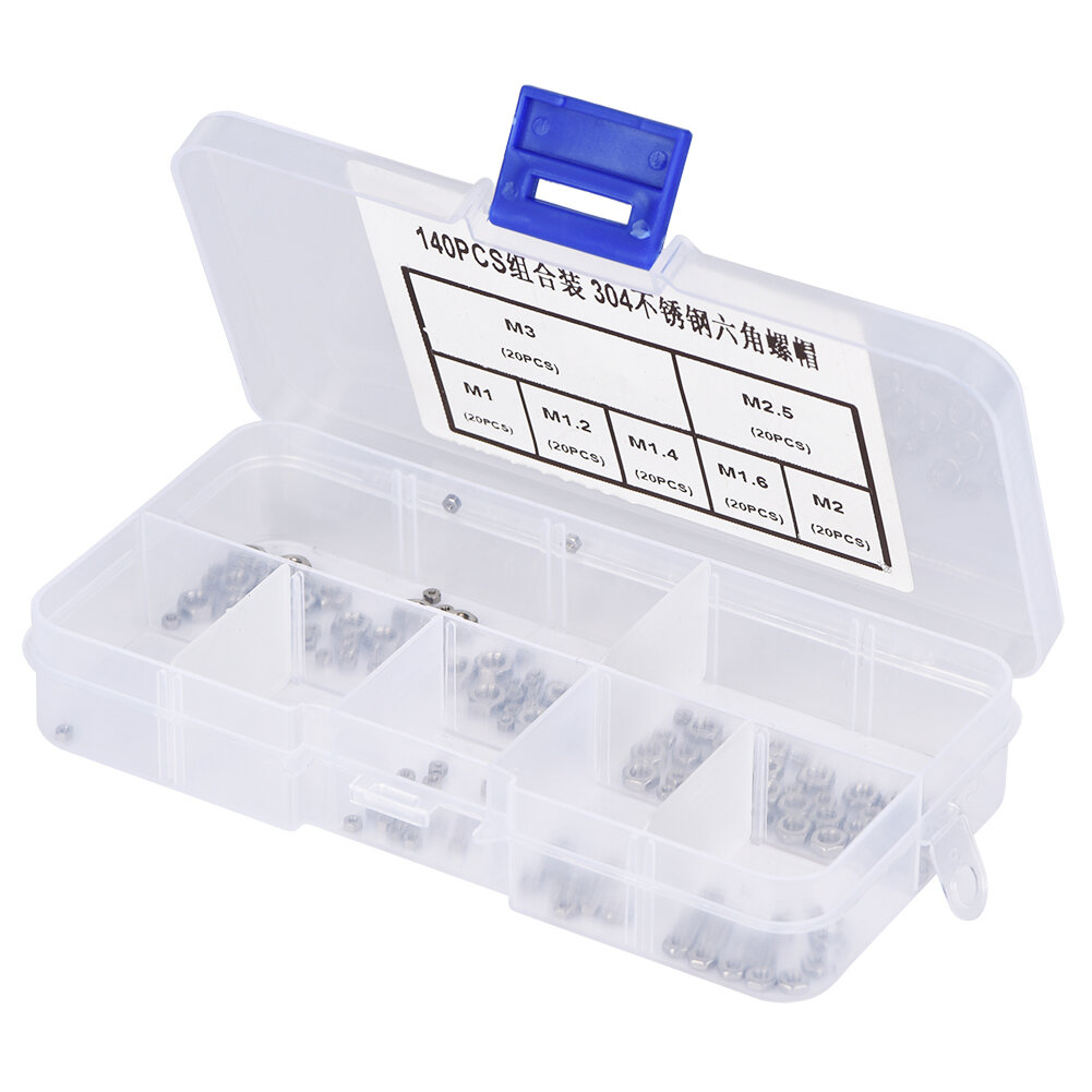 140 шт. шестигранных гаек из нержавеющей стали с резьбой M1/M1.2/M1.4/M1.6/M2/M2.5/M3