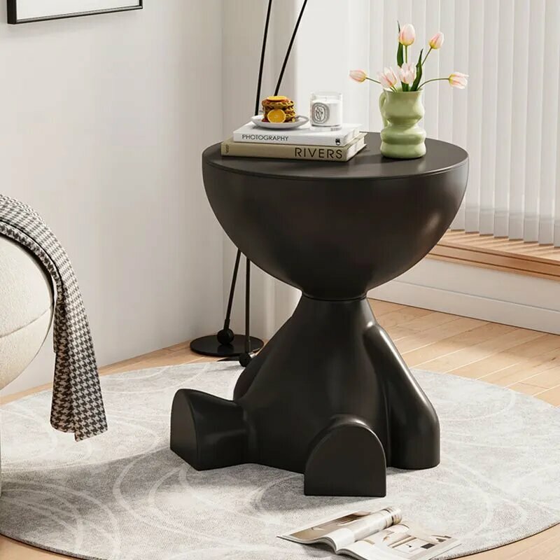 Журнальный стол, пластик, черно-серый, круглый, для гостиной, 37 см x 37 см