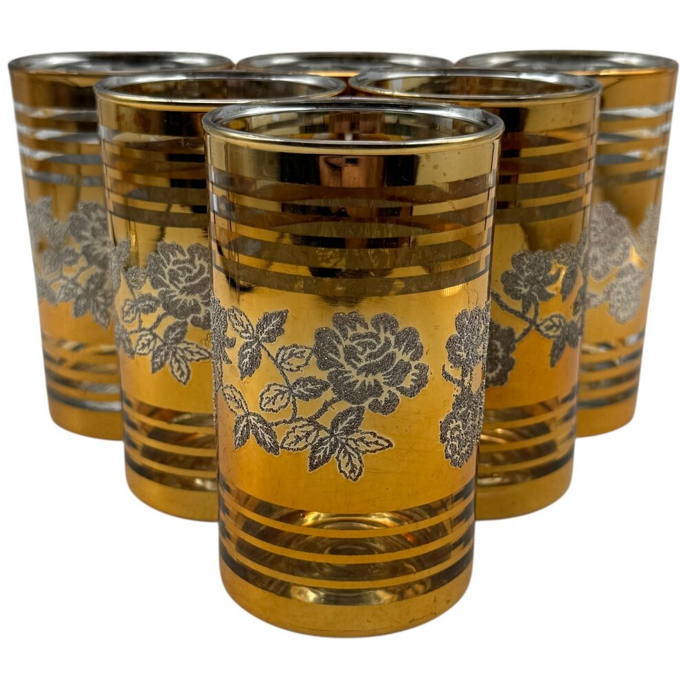 Стакан "Роза золотая" (набор 6 шт), 250 мл, стекло, 2000-2010 гг, Корея