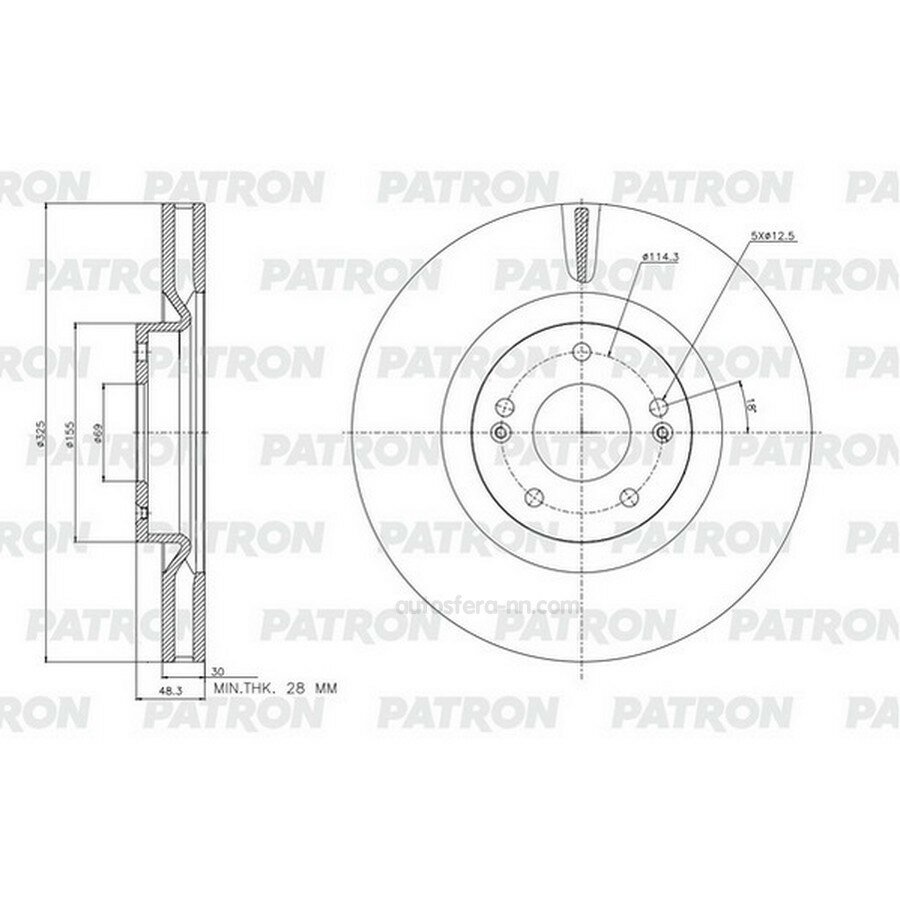 PATRON PBD1349 Диск тормозной пер. HYUNDAI Santa Fe / KIA Karnival/Sorento 19- (17)