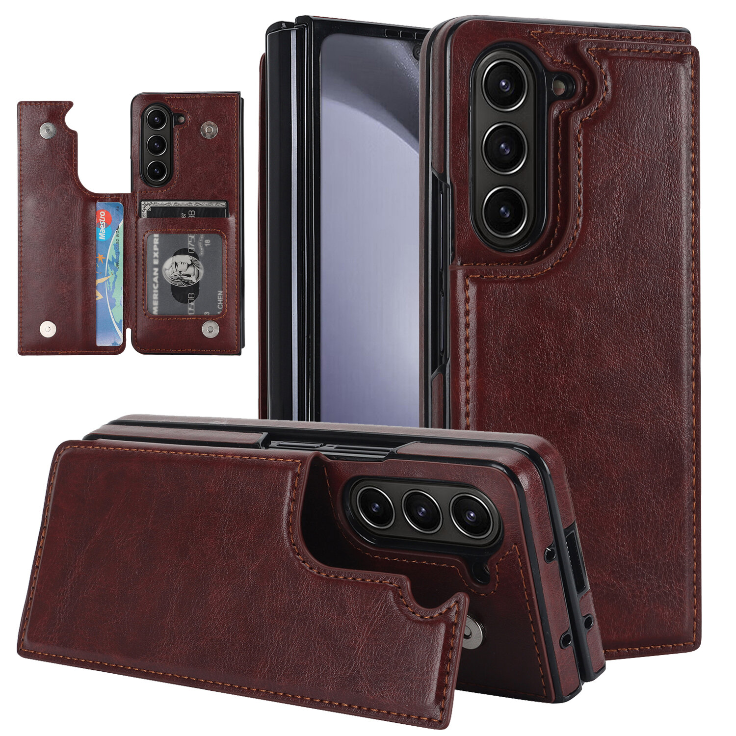 Подходит для Samsung Galaxy Z Fold6 / Самсунг Галакси Z Fold 6 Чехлы для телефонов, Складной многофункциональный кожаный футляр, Z Fold6, подставка, soft touch,360° Полная защита, резина, пластик
