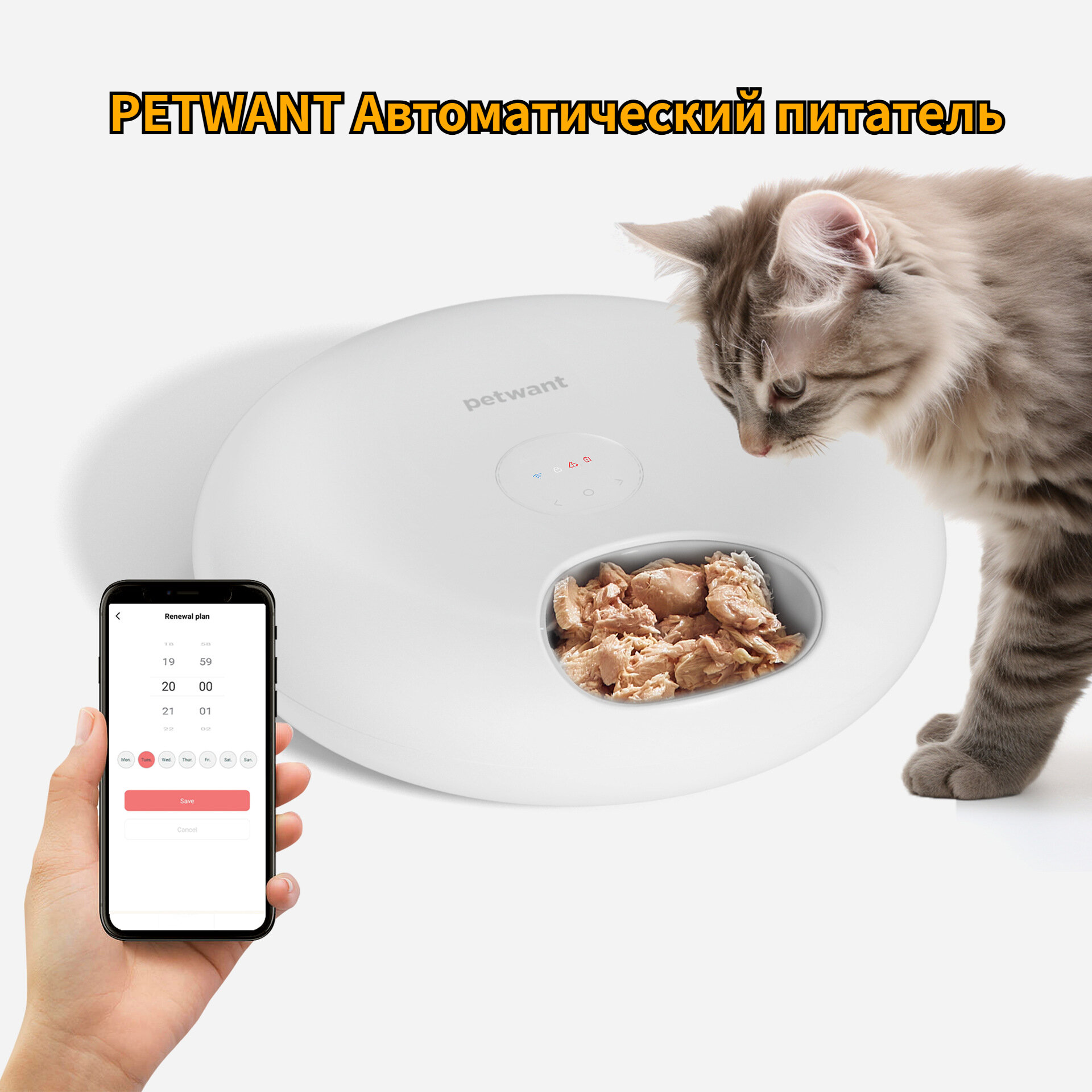 PETWANT Автоматическая кормушка для животных Wi-Fi, 1.2 литра, app Дистанционное использование YZ