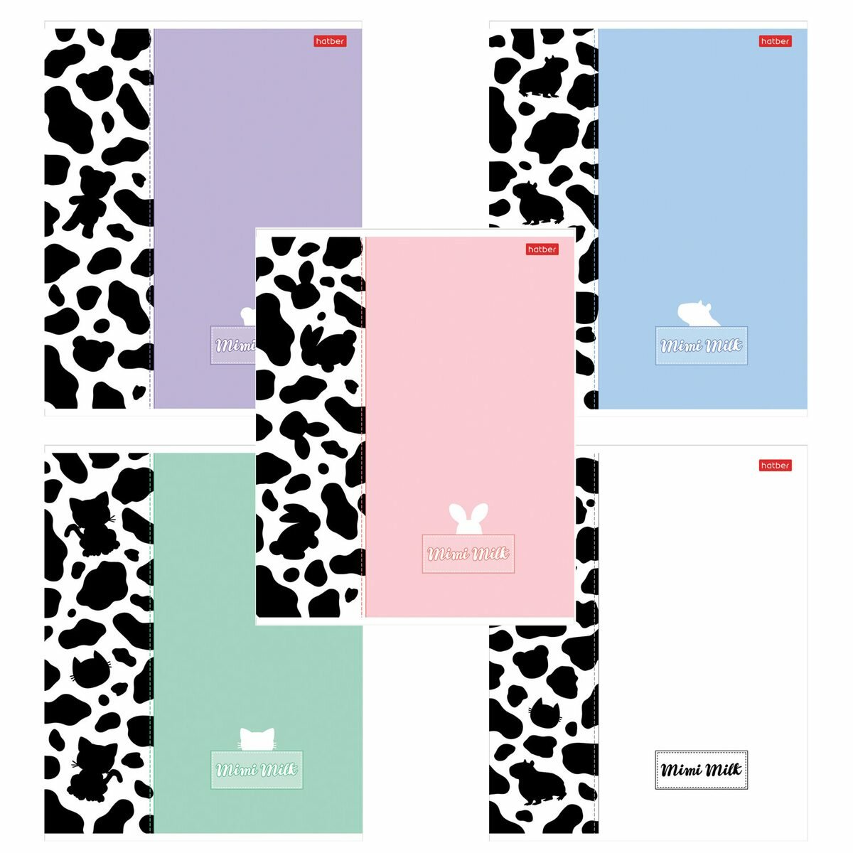 Тетрадь общая 48л, А5 Hatber "Mimimilk" (клетка, скрепка, матовая ламинация) (48Т5лВ1), 5шт.