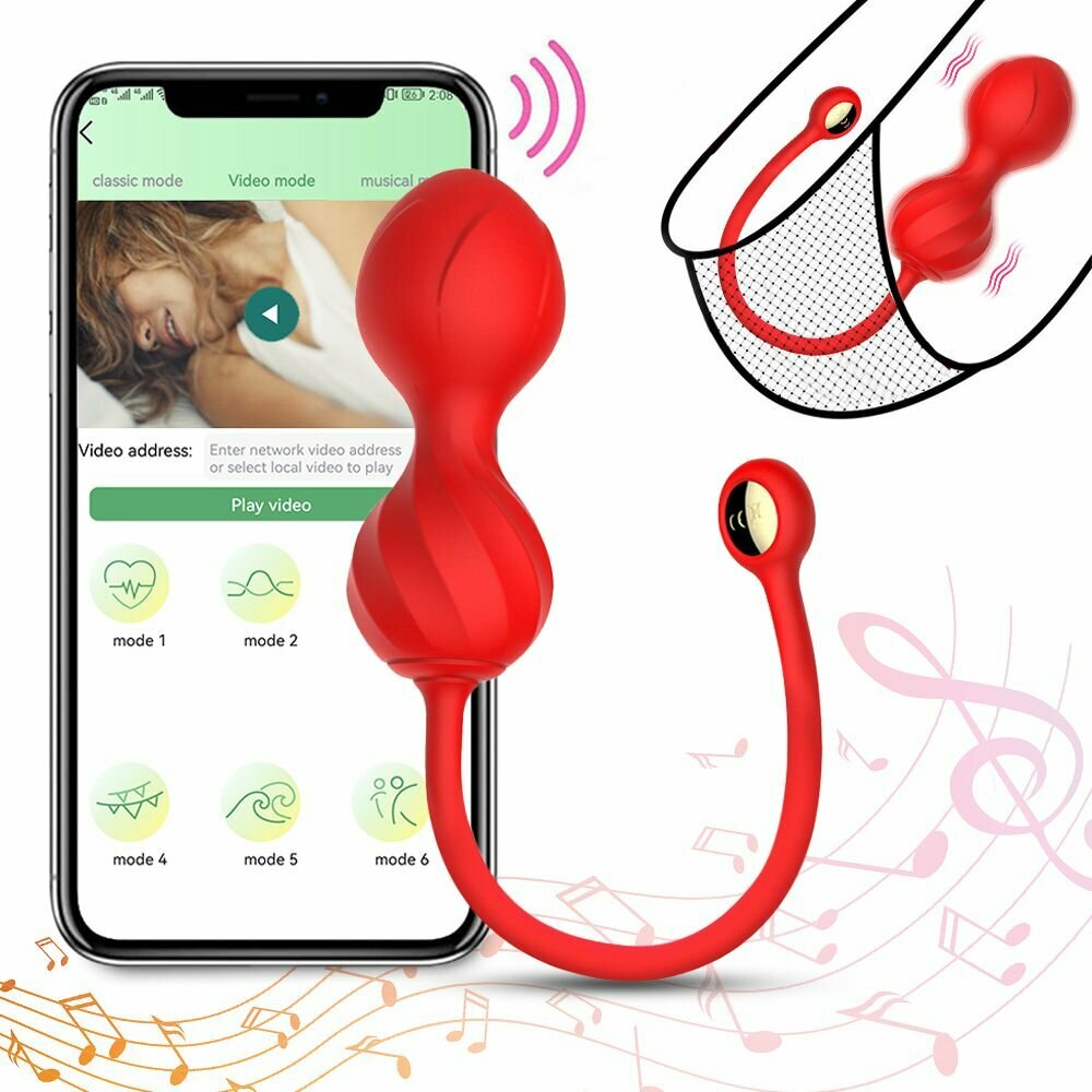 Приложение для вагинального шарика / контроллер Тренажер Кегеля с вибрирующим влагалищем и анальным шариком для женщин и девочек, 9 режимов, красный