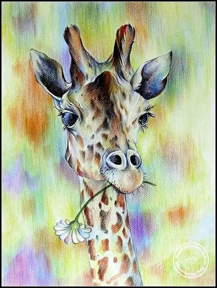 Алмазная мозаика на подрамнике "Художественное фото жирафа" круглые бриллианты 40х50см