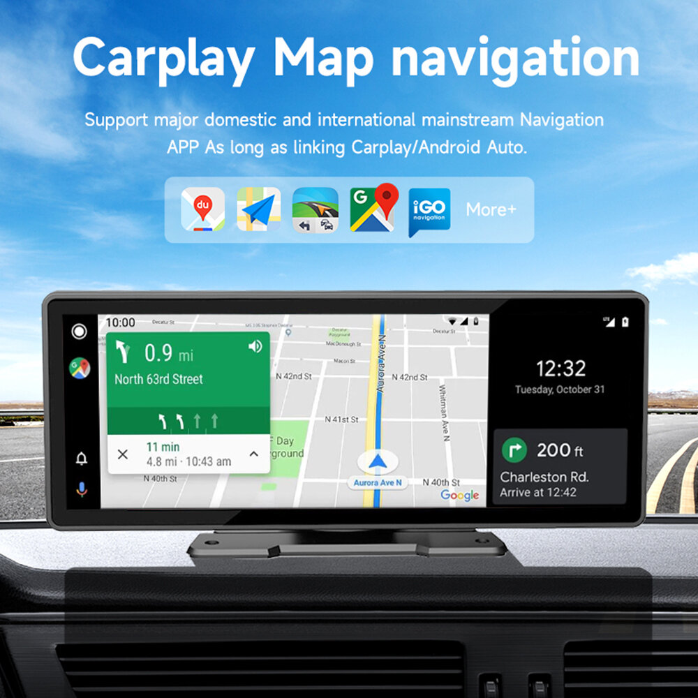 Беспроводной экран Carplay 9", IPS, камера заднего вида, GPS