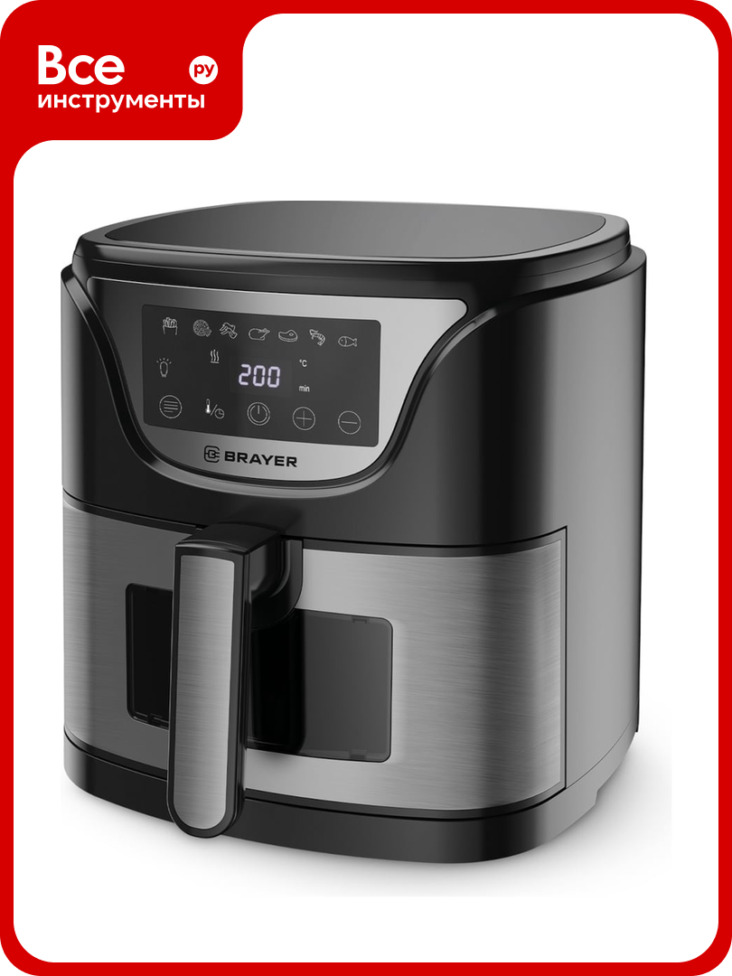 Аэрогриль BRAYER 2037BR 1500 Вт, 5 л, t. 200 С, съемная решетка, таймер, LCD-дисплей, 7 программ BR2037