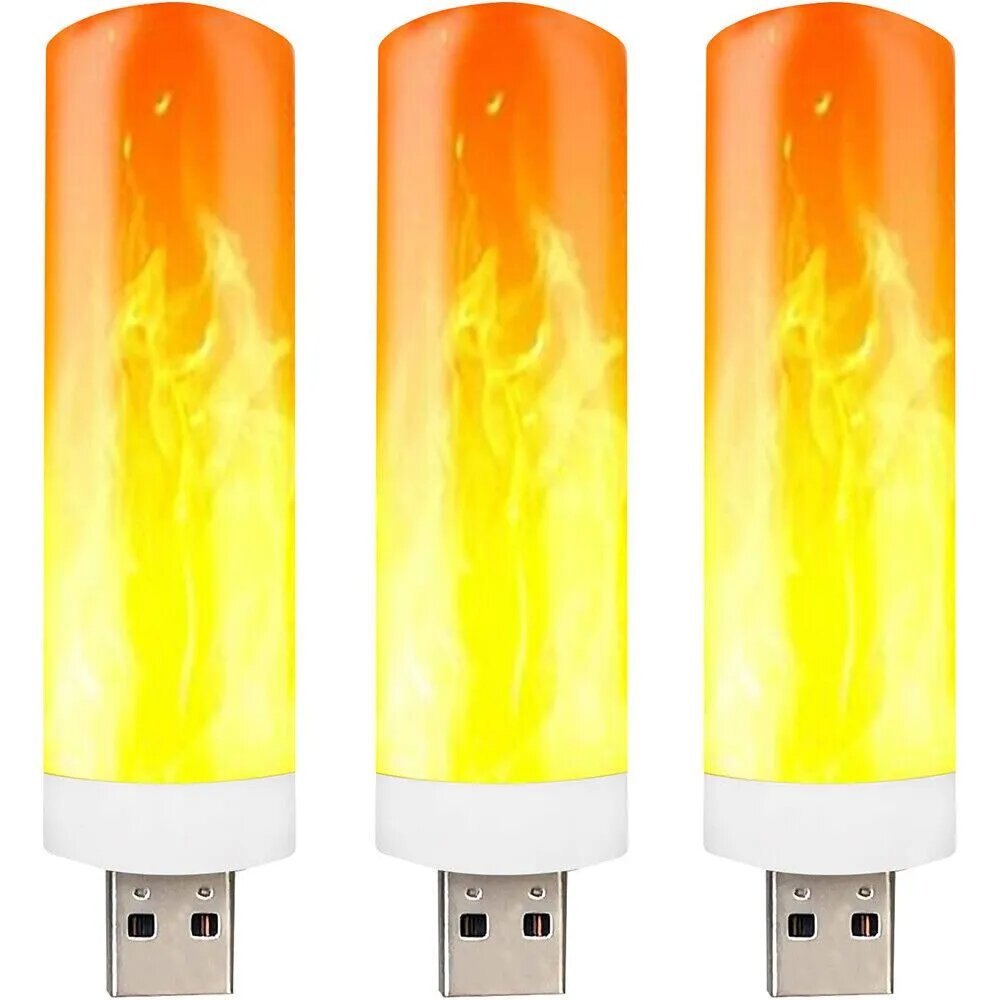 Светодиодная лампа-свеча с питанием от USB, ночник с эффектом мерцания пламени,3, Теплый свет 1500К